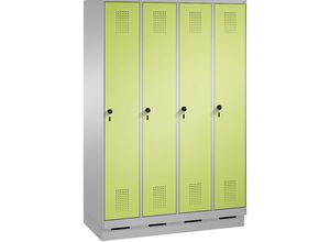 4059096643918 - EVOLO Garderobenschrank mit Sockel 4 Abteile Abteilbreite 300 mm weißaluminium   viridingrün