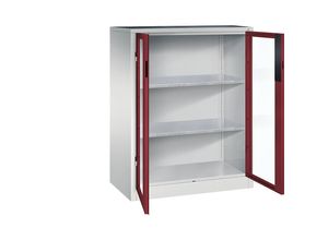 4064615242602 - Sichtfenster-Flügeltürschrank HxBxT 1200 x 930 x 500 mm 2 Fachböden lichtgrau   rubinrot C+P
