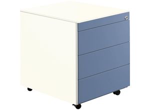 4250633398074 - mauser Schubladencontainer mit Rollen HxT 570 x 600 mm 1 Materialschub 1 Hängeregistratur reinweiß   taubenblau   reinweiß