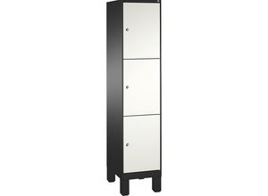 4056211568583 - EVOLO Fächerschrank mit Füßen 1 Abteil 3 Fächer Abteilbreite 400 mm schwarzgrau   verkehrsweiß