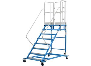 4054666010954 - eurokraft pro Plattformtreppe mit Gitterrosteinlagen Plattformgröße 810 x 510 mm 8 Stufen