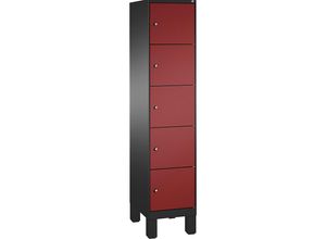 4056211569047 - EVOLO Fächerschrank mit Füßen 1 Abteil 5 Fächer Abteilbreite 400 mm schwarzgrau   rubinrot