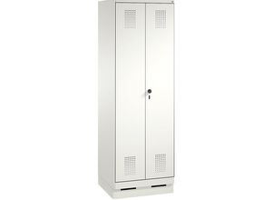 4059096759244 - EVOLO Raumpflege- Geräteschrank verkürzte Trennwand 6 Haken Abteile 2 x 300 mm mit Sockel verkehrsweiß   verkehrsweiß