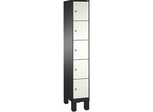 4056211568392 - EVOLO Fächerschrank mit Füßen 1 Abteil 5 Fächer Abteilbreite 300 mm schwarzgrau   verkehrsweiß