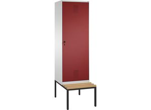 4059096740853 - EVOLO Garderobenschrank mit Sitzbank Tür über 2 Abteile 2 Abteile 1 Tür Abteilbreite 300 mm lichtgrau   rubinrot