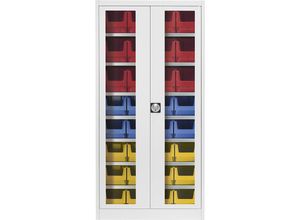4250633342480 - mauser Sichtfenster-Flügeltürenschrank mit 32 Sichtlagerkästen lichtgrau