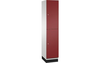 4059369453138 - CAMBIO Fächerschrank mit Garderobenstange 2 Fächer Korpus lichtgrau   Tür rubinrot Breite 400 mm