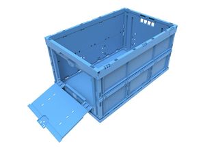 4250685118989 - Faltbox aus Polypropylen Volumen 65 l geschlossen mit stirnseitiger Entnahmeklappe blau ohne Deckel kaiserkraft