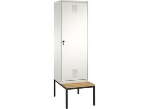 4059096740822 - EVOLO Garderobenschrank mit Sitzbank Tür über 2 Abteile 2 Abteile 1 Tür Abteilbreite 300 mm reinweiß   reinweiß