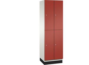 4059369453411 - CAMBIO Fächerschrank mit Garderobenstange 4 Fächer Korpus reinweiß   Tür feuerrot Breite 600 mm