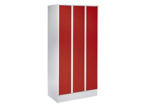 4250618209647 - Garderobenschrank mit Sockel HxBxT 1800 x 900 x 500 mm 3 Abteile feuerrot