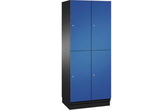 4059369643591 - CAMBIO Fächerschrank mit Garderobenstange 4 Fächer Korpus schwarzgrau   Tür enzianblau Breite 800 mm