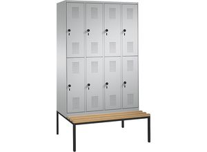 4060061552340 - EVOLO Garderobenschrank doppelstöckig mit Sitzbank 4 Abteile je 2 Fächer Abteilbreite 300 mm weißaluminium   weißaluminium