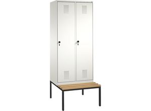 4056211610695 - EVOLO Garderobenschrank mit Sitzbank 2 Abteile Abteilbreite 400 mm reinweiß   reinweiß