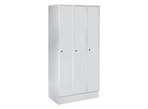 4250618209739 - Garderobenschrank mit Sockel HxBxT 1800 x 900 x 500 mm 3 Abteile lichtgrau