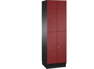 4059369453497 - CAMBIO Fächerschrank mit Garderobenstange 4 Fächer Korpus schwarzgrau   Tür rubinrot Breite 600 mm