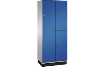 4059369453817 - CAMBIO Fächerschrank mit Garderobenstange 4 Fächer Korpus weißaluminium   Tür enzianblau Breite 800 mm