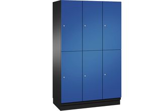 4059369695460 - CAMBIO Fächerschrank mit Garderobenstange 6 Fächer Korpus schwarzgrau   Tür enzianblau Breite 1200 mm