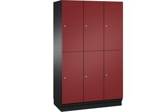 4059369695477 - CAMBIO Fächerschrank mit Garderobenstange 6 Fächer Korpus schwarzgrau   Tür rubinrot Breite 1200 mm