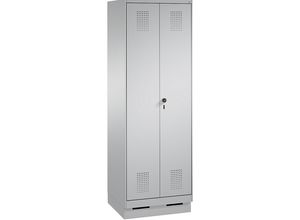 4059096859661 - EVOLO Raumpflege- Geräteschrank verkürzte Trennwand 6 Haken Abteile 2 x 300 mm mit Sockel weißaluminium   weißaluminium