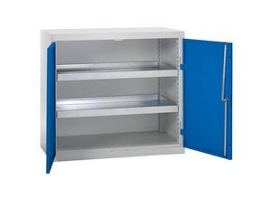 4031068146368 - Umweltschrank ohne Türlochung HxBxT 900 x 1000 x 500 mm 2 Wannenböden lichtgrau   enzianblau