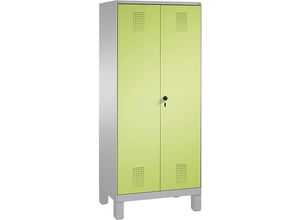 4059096013452 - EVOLO Garderobenschrank zueinander schlagende Türen 2 Abteile Abteilbreite 400 mm mit Füßen weißaluminium   viridingrün