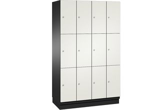 4060061199989 - CAMBIO Schließfachschrank mit HPL-Türen 12 Fächer Korpus schwarzgrau   Tür weiß Breite 1200 mm Fachhöhe 6166 mm