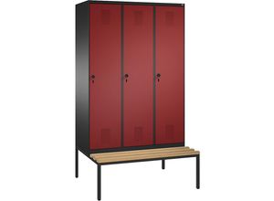 4056211250891 - EVOLO Garderobenschrank mit Sitzbank 3 Abteile Abteilbreite 400 mm schwarzgrau   rubinrot