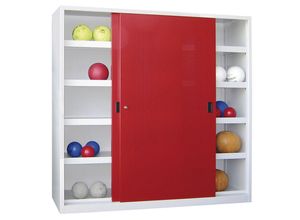 4055479615572 - Ball-Schiebetürenschrank Höhe 1950 mm mit Lochblech-Türen Breite 2000 mm grau   rot