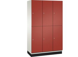 4059369695200 - CAMBIO Fächerschrank mit Garderobenstange 6 Fächer Korpus reinweiß   Tür feuerrot Breite 1200 mm