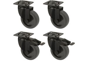 4251260118042 - Gummireifen schwarz thermoplastisch mit Montageplatte Set-Angebot 2 Lenkrollen mit Doppelstopp und 2 Lenkrollen Rad-Ø x Breite 75 x 23 mm