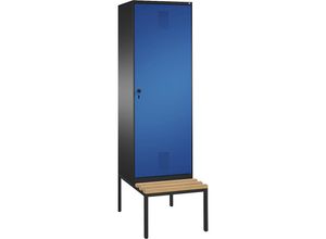 4056211613290 - EVOLO Garderobenschrank mit Sitzbank Tür über 2 Abteile 2 Abteile 1 Tür Abteilbreite 300 mm schwarzgrau   enzianblau