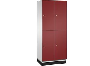 4059369453848 - CAMBIO Fächerschrank mit Garderobenstange 4 Fächer Korpus lichtgrau   Tür rubinrot Breite 800 mm