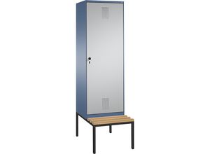 4059096743335 - EVOLO Garderobenschrank mit Sitzbank Tür über 2 Abteile 2 Abteile 1 Tür Abteilbreite 300 mm fernblau   weißaluminium