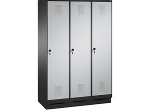 4054421927084 - EVOLO Garderobenschrank mit Sockel 3 Abteile Abteilbreite 400 mm schwarzgrau   weißaluminium