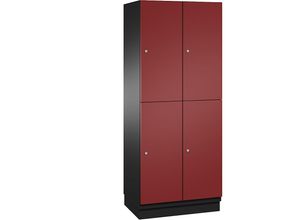 4059369643607 - CAMBIO Fächerschrank mit Garderobenstange 4 Fächer Korpus schwarzgrau   Tür rubinrot Breite 800 mm