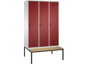 4061261042266 - EVOLO Garderobenschrank mit Sitzbank 3 Abteile Abteilbreite 400 mm lichtgrau   rubinrot