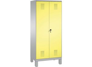 4059096013469 - EVOLO Garderobenschrank zueinander schlagende Türen 2 Abteile Abteilbreite 400 mm mit Füßen weißaluminium   schwefelgelb