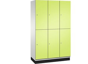 4059369446864 - CAMBIO Fächerschrank mit Garderobenstange 6 Fächer Korpus lichtgrau   Tür viridingrün Breite 1200 mm