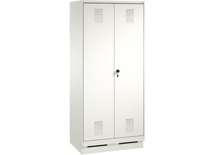 4059369081423 - EVOLO Wäsche-   Garderobenschrank 4 Fachböden Kleiderstange Abteile 2 x 400 mm mit Sockel verkehrsweiß   verkehrsweiß