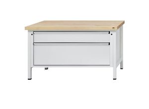 4014641405793 - Werkbank mit XL XXL-Schubladen Gestellbauweise Breite 1500 mm 2 Schubladen Buchemassivplatte Front lichtgrau ANKE