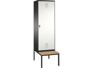 4056211613283 - EVOLO Garderobenschrank mit Sitzbank Tür über 2 Abteile 2 Abteile 1 Tür Abteilbreite 300 mm schwarzgrau   reinweiß