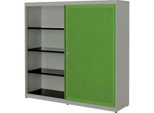 4250633332191 - mauser Schiebetürenschrank akustisch wirksam Stahlplatte HxBxT 1516 x 1600 x 432 mm 2 x 3 Fachböden weißaluminium   gelbgrün   weißaluminium