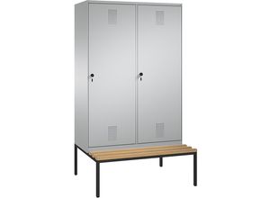 4059096740426 - EVOLO Garderobenschrank mit Sitzbank Tür über 2 Abteile 4 Abteile 2 Türen Abteilbreite 300 mm weißaluminium   weißaluminium