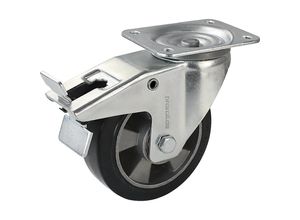 4250615276093 - Elastik-Vollgummi-Reifen schwarz Rad-Ø x Breite 160 x 50 mm Lenkrolle mit Doppelstopp Proroll
