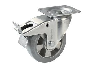 4250615276673 - Elastik-Vollgummi-Reifen grau Rad-Ø x Breite 160 x 50 mm Lenkrolle mit Doppelstopp Proroll