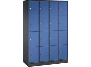 4061261145646 - INTRO Stahl-Schließfachschrank Fachhöhe 435 mm BxT 1220 x 500 mm 16 Fächer Korpus schwarzgrau Türen enzianblau