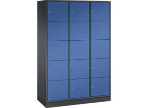 4061261151654 - INTRO Stahl-Schließfachschrank Fachhöhe 345 mm BxT 1220 x 500 mm 15 Fächer Korpus schwarzgrau Türen enzianblau