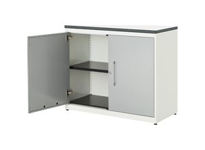 4250633328477 - mauser Flügeltürenschrank HxB 830 x 1000 mm Kunststoffplatte 1 Fachboden reinweiß   weißaluminium   weiß