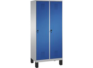 4059096736276 - EVOLO Garderobenschrank mit Füßen 2 Abteile Abteilbreite 400 mm weißaluminium   enzianblau